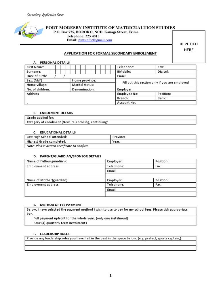 Secondary Application Form 2017a | PDF | Government | Business
