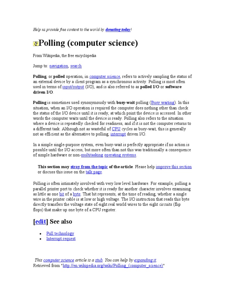 Polling Computer Science See Also Pdf Inputoutput Computing