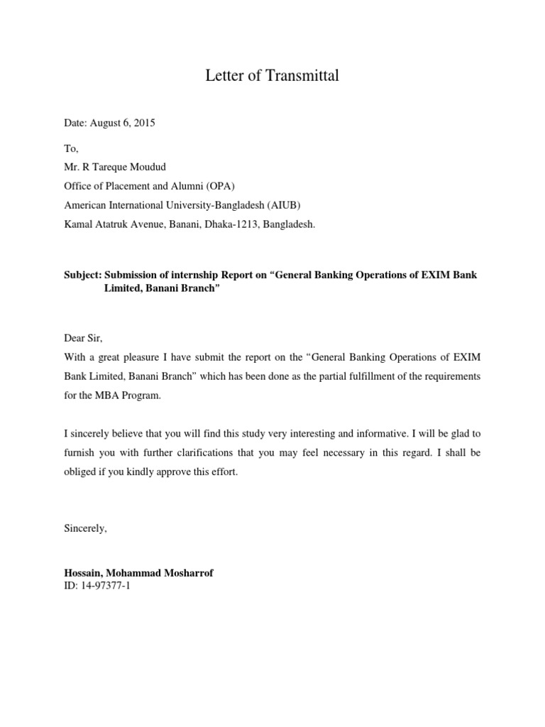 Letter of Tranmital Final | PDF