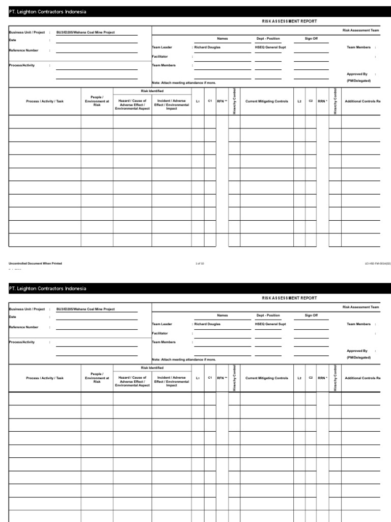 Risk Assessment - Template | Download Free PDF | Risk Assessment | Risk