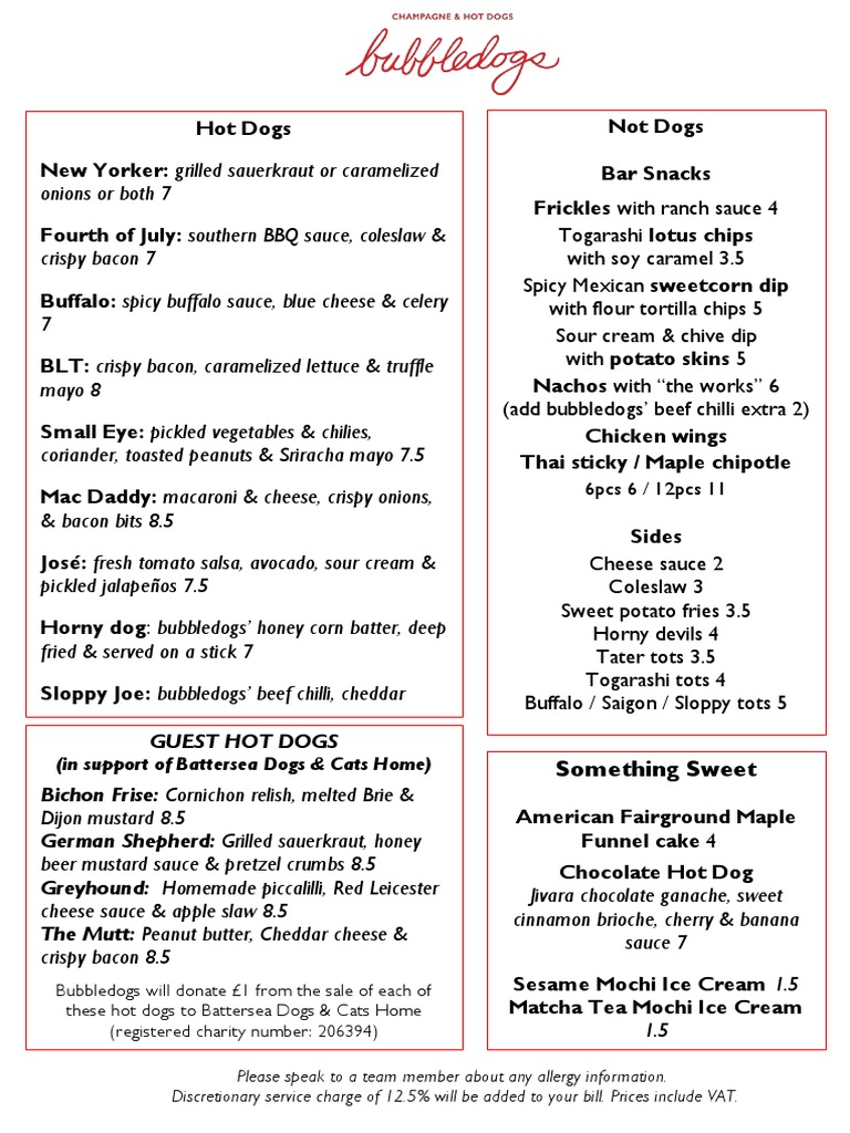 Bubbledogs Menu August 2017 1 | PDF | Hot Dog | Coleslaw