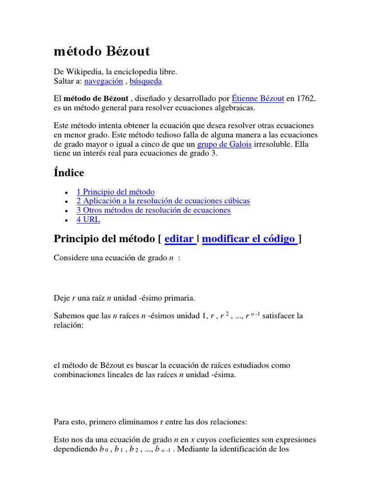 Método Bézout | PDF | Ecuaciones | Objetos matemáticos