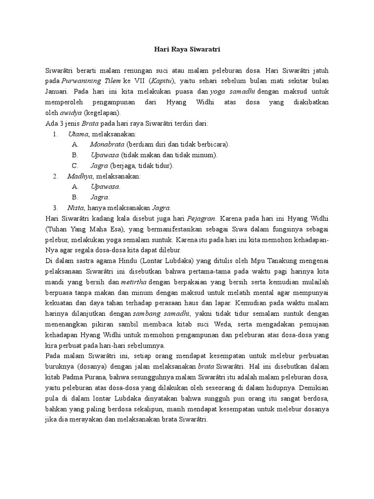 Hari Raya Siwaratri | PDF