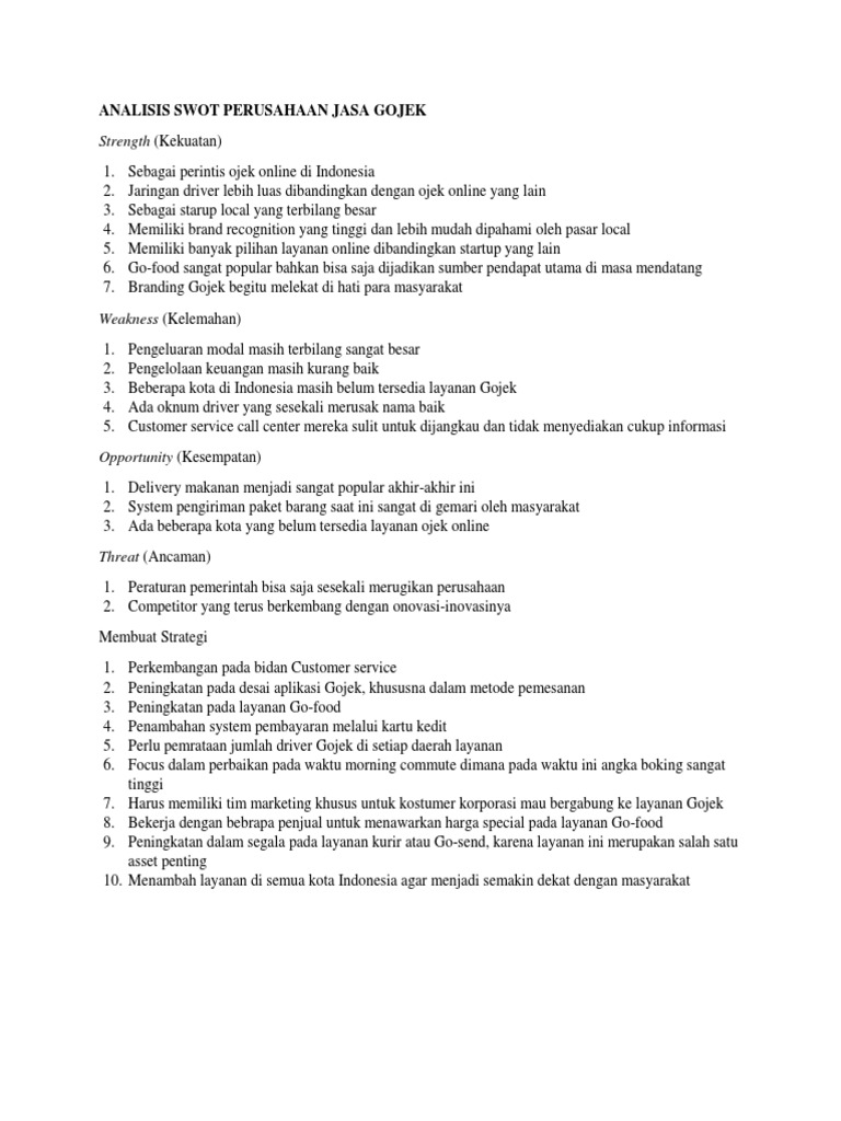 Analisis SWOT Gojek: Kekuatan dan Peluang | PDF | Bisnis