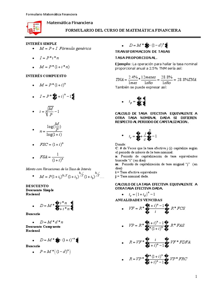 Formulario Matemáticas Financieras UAM | PDF | Finanzas Matemáticas ...