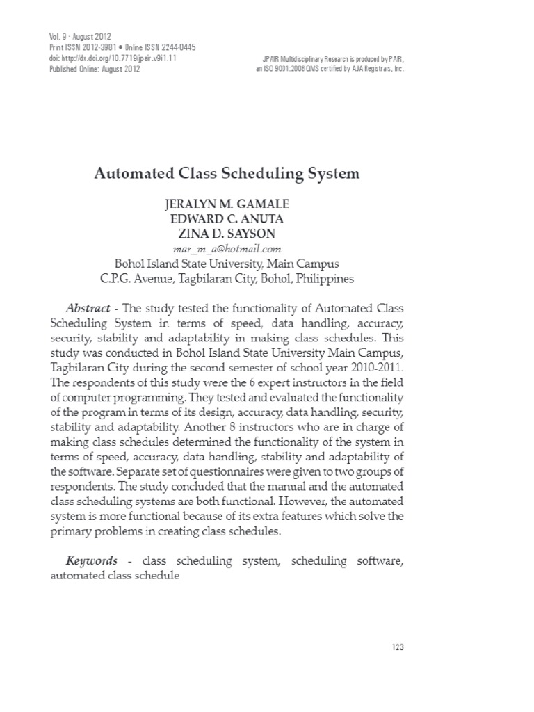 Philippine EJournals - Automated Class Scheduling System PDF | PDF