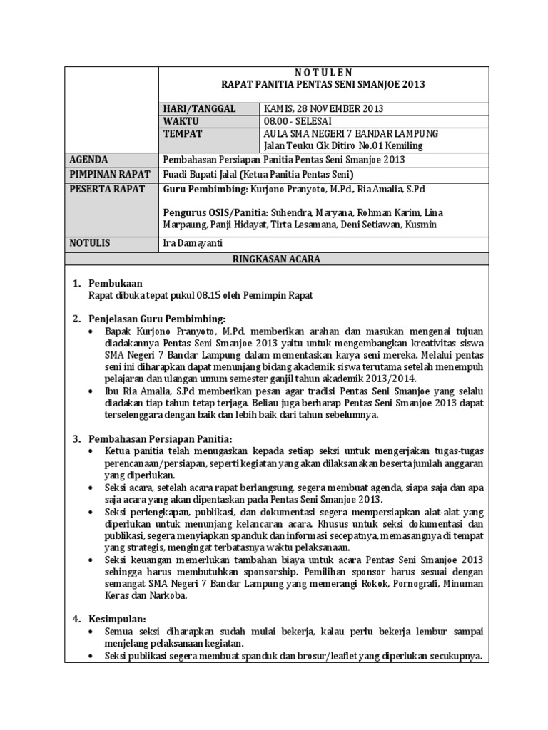 Contoh Notulen Rapat Atau Meeting | PDF