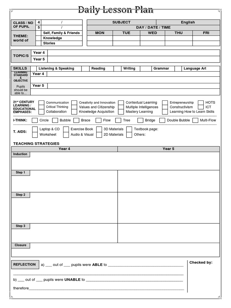 Template RPH Bahasa Inggeris 2018 Kelas Bercantum | PDF | Lesson Plan ...