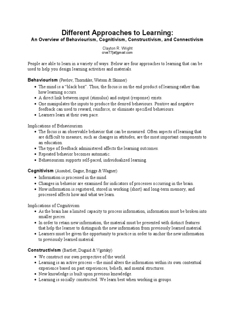 Different Approaches To Learning: An Overview of Behaviourism ...