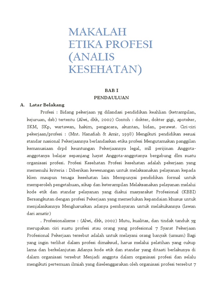 Makalah Etika Profesi | PDF | Karier & Perkembangan | Kesehatan Holistik