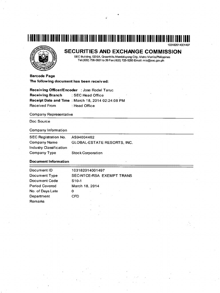 SEC Form 10.1 - Notice of Exempt Transaction PDF | PDF