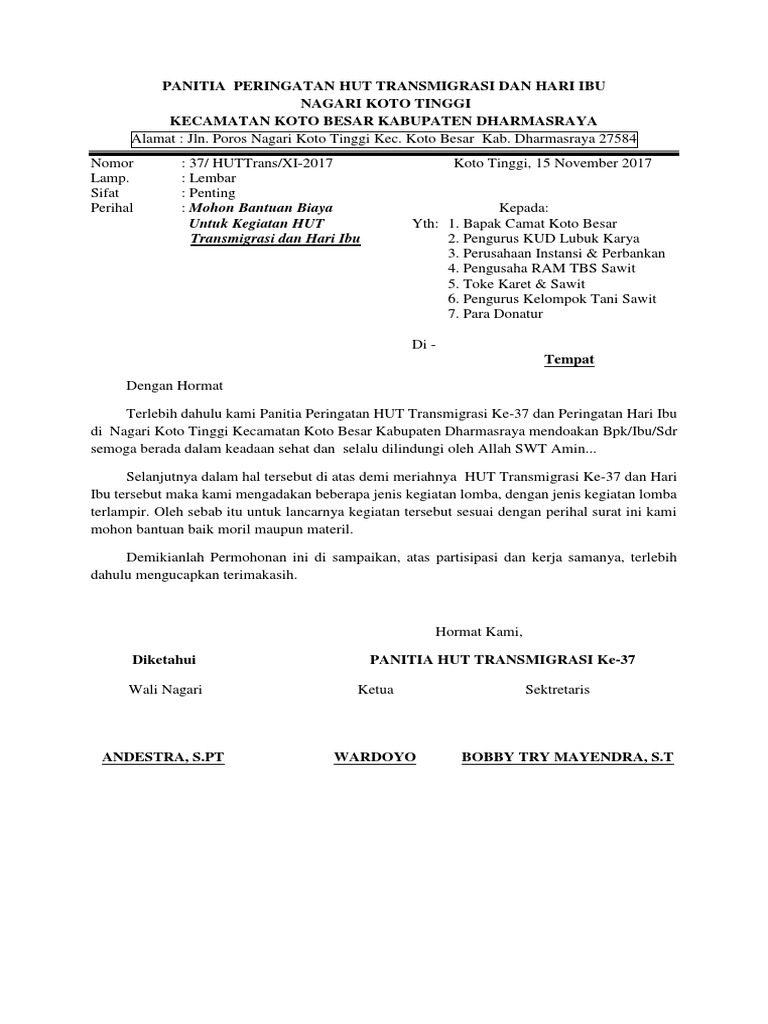 Proposal Hari Ibu Dan Transmigrasi | PDF