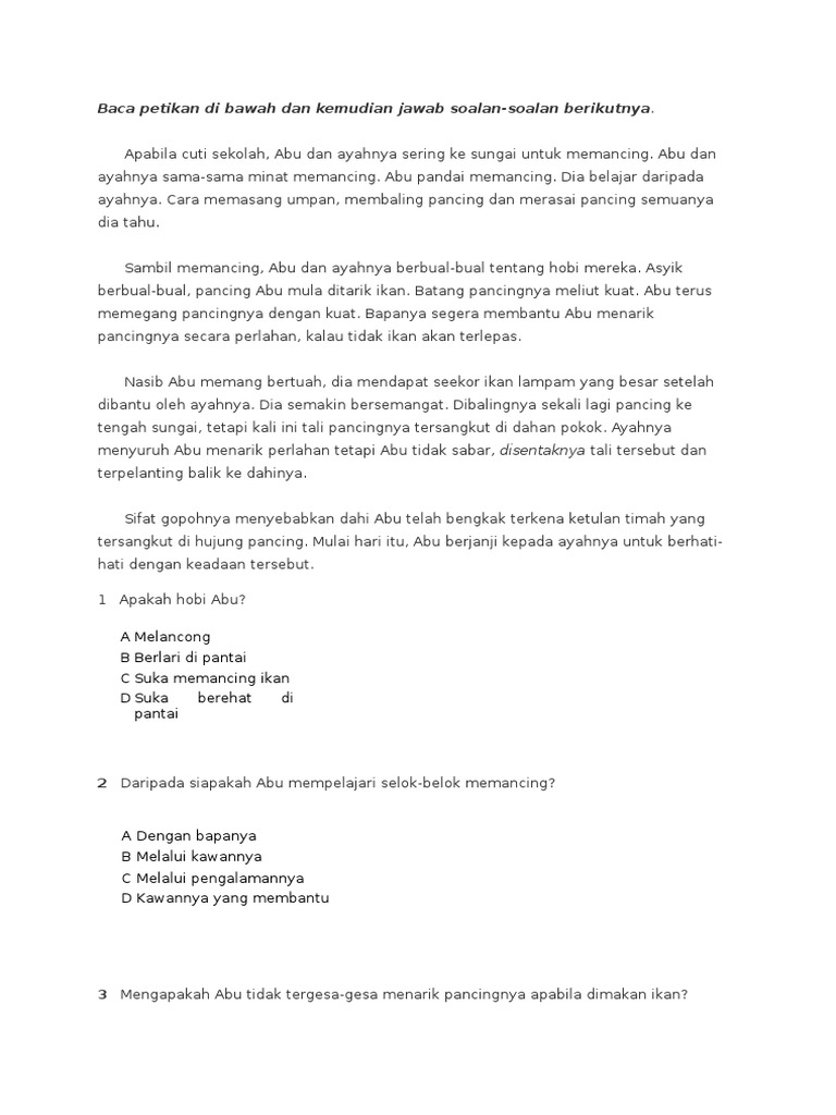 Baca Petikan Di Bawah Dan Kemudian Jawab Soalan | PDF