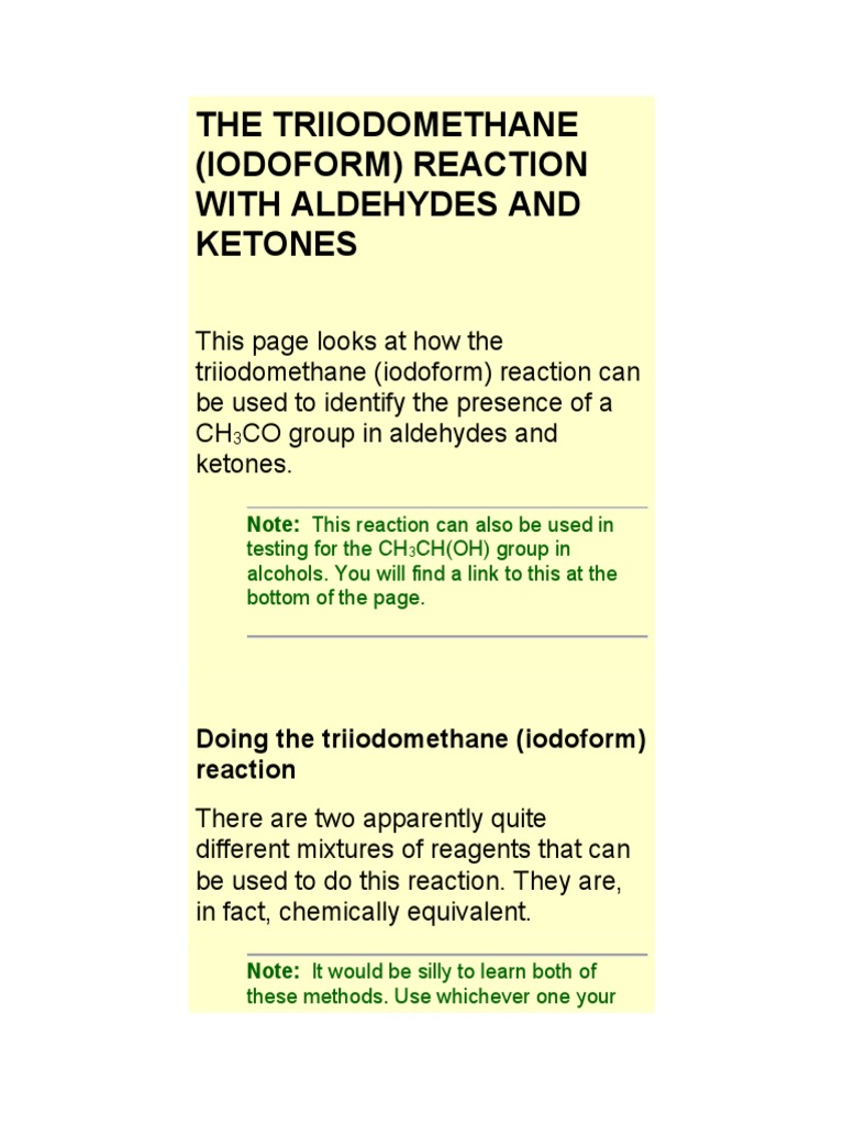 The Triiodomethane (Iodoform) Reaction With Aldehydes and Ketones | PDF ...