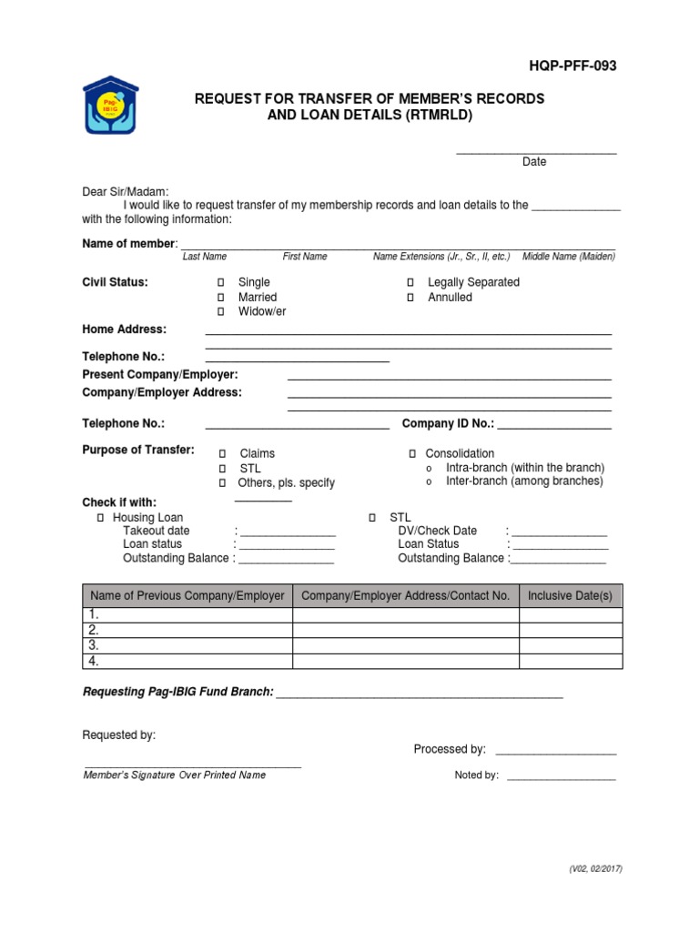 Pag-IBIG Member Records Transfer Form | PDF | Government | Business