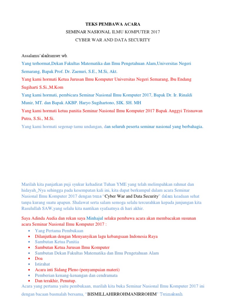 Contoh Naskah MC Seminar Nasional | PDF