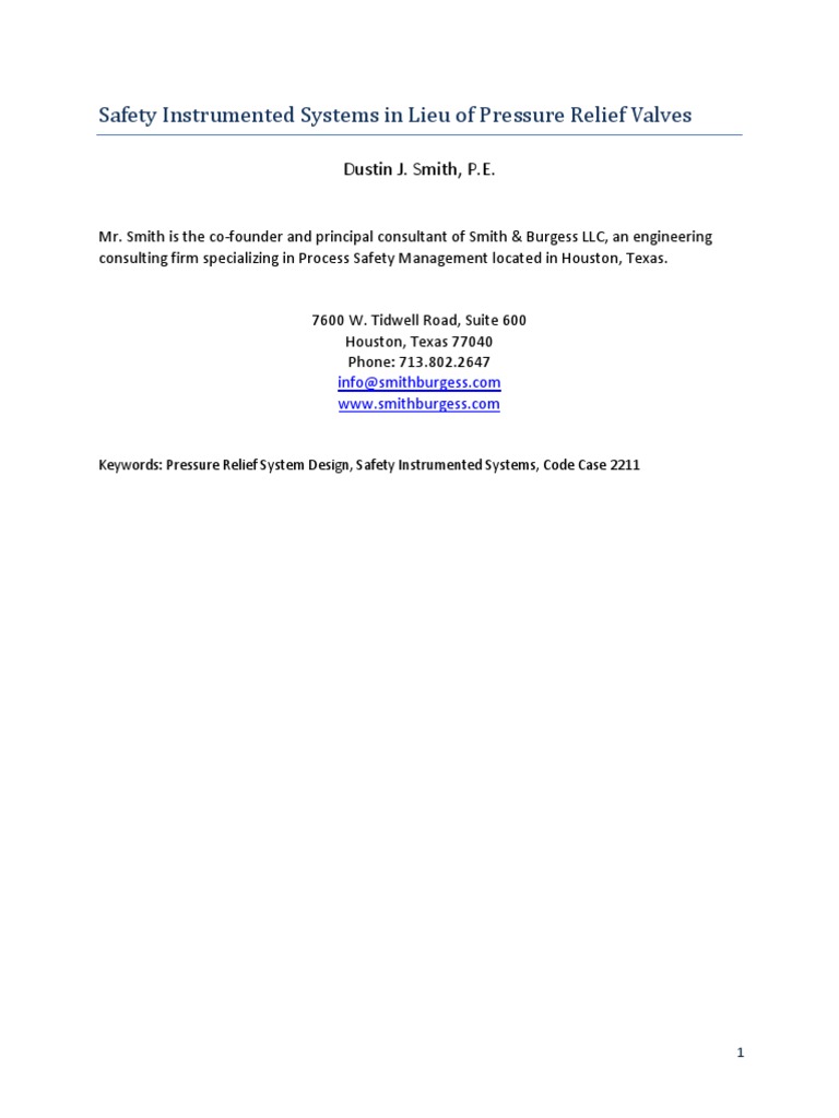 Safety Instrumented Systems in Lieu of Pressure Relief Valves | PDF ...