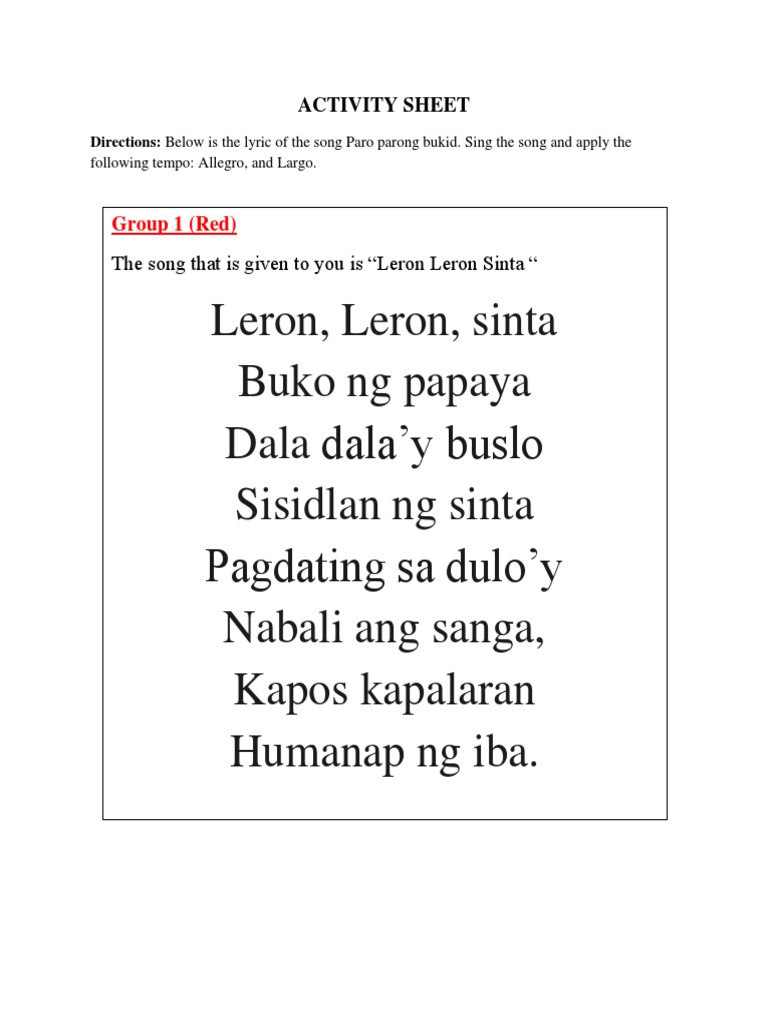 Activity Sheet | PDF