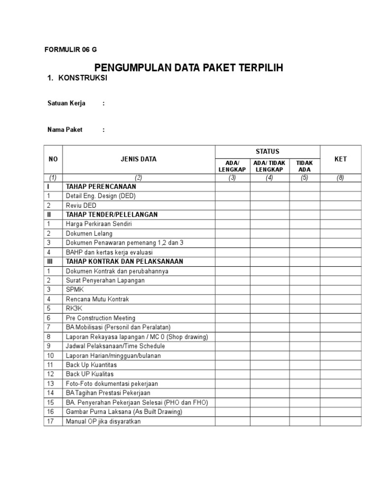 Checklist Kelengkapan Dokumen Proyek | PDF