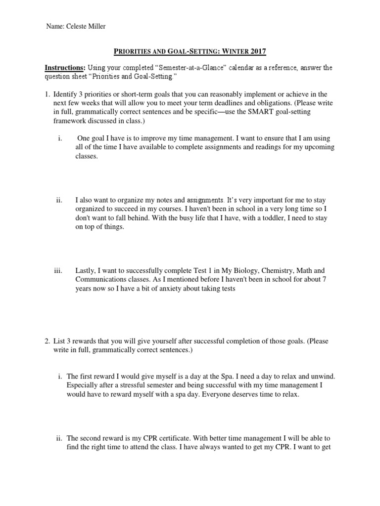 Mapping The Semester - Priorities and Goal-Setting Worksheet-2 | PDF ...