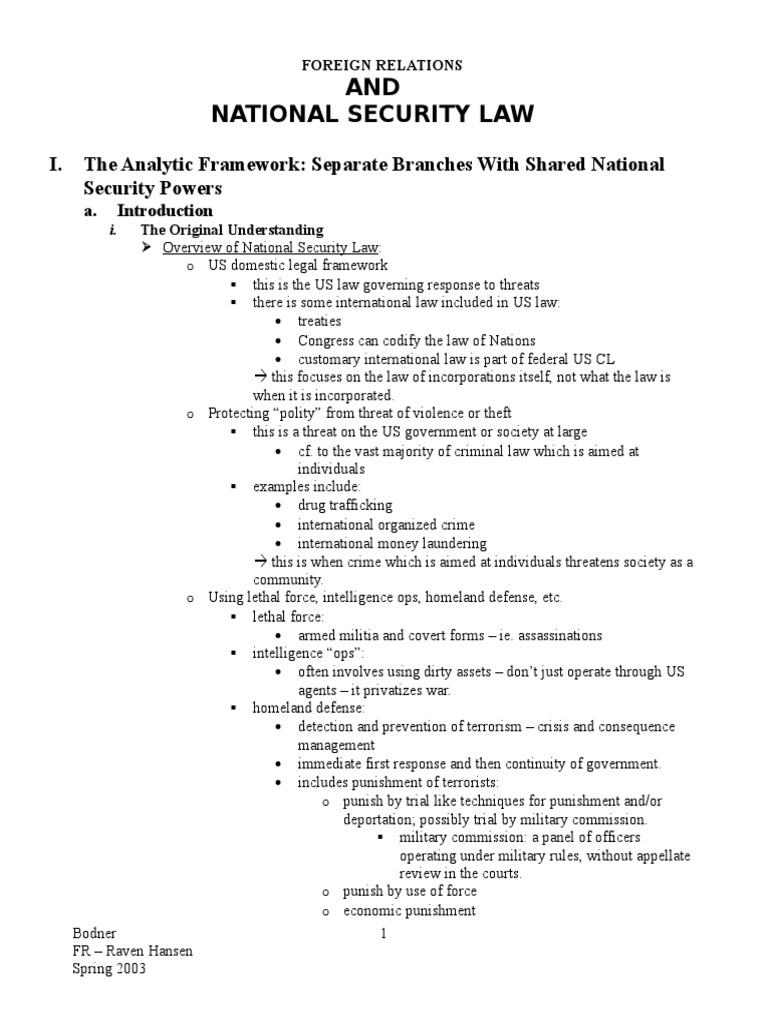 National Security Law Outline | PDF | Presidents Of The United States ...