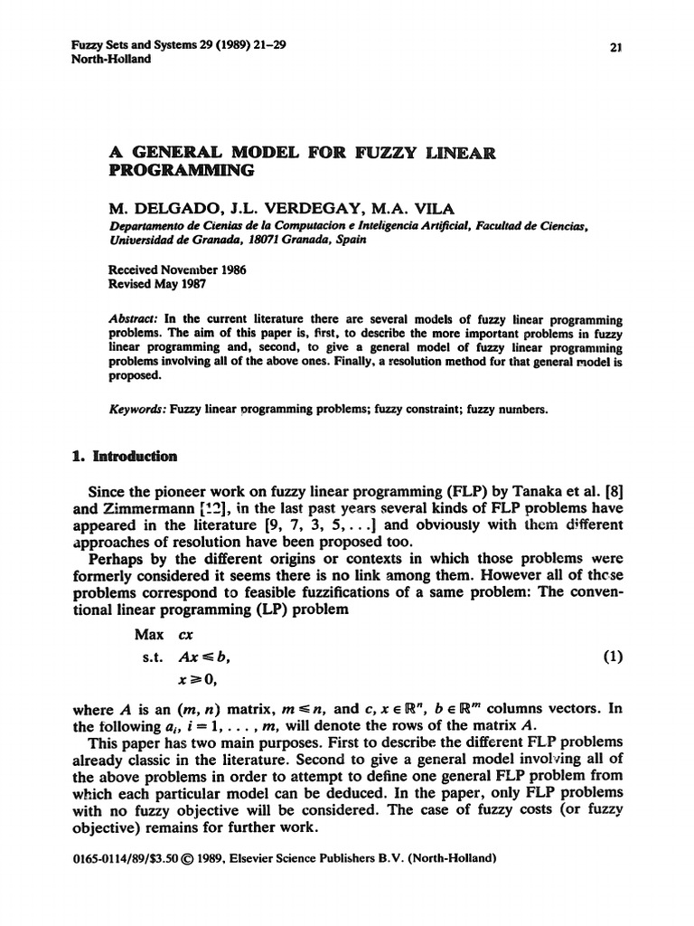 A General Model For Fuzzy Linear Programming Pdf Linear Programming Mathematical Optimization