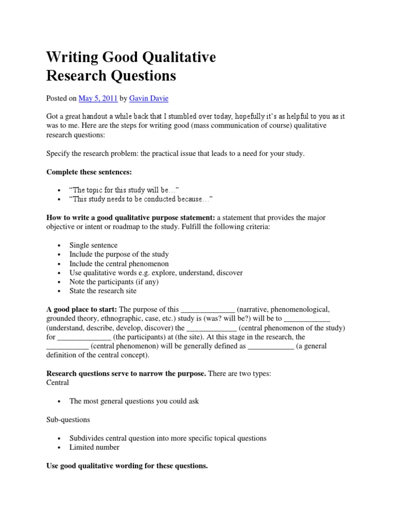 Writing Good Qualitative Research | Qualitative Research | Question