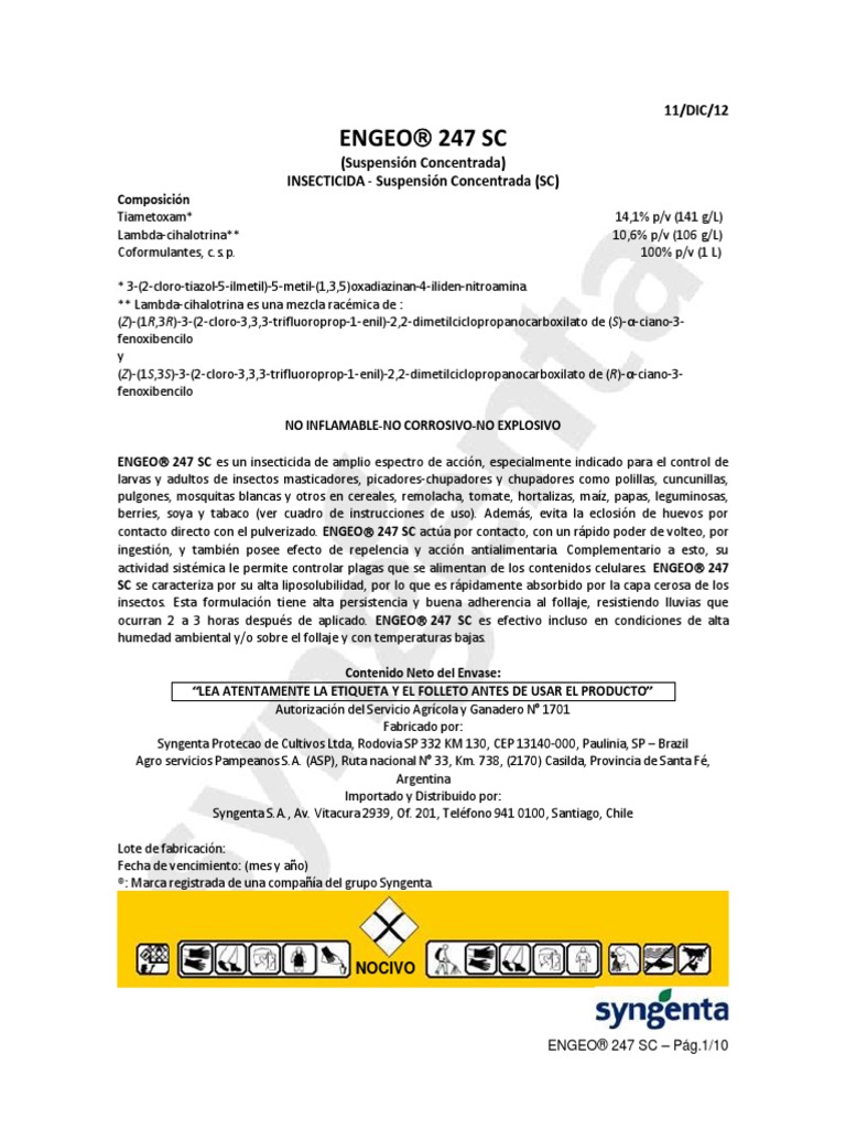 Engeo 247 SC | PDF | Alimentos | Agua