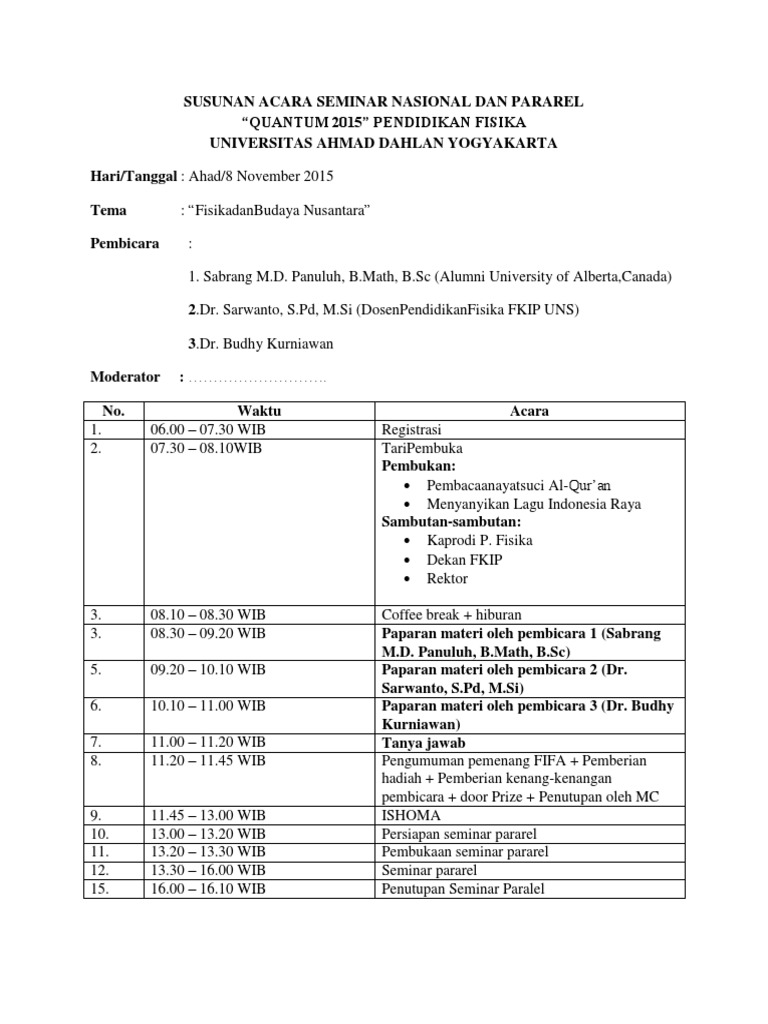 Susunan Acara Seminar Nasional Dan Pararel Fix | PDF