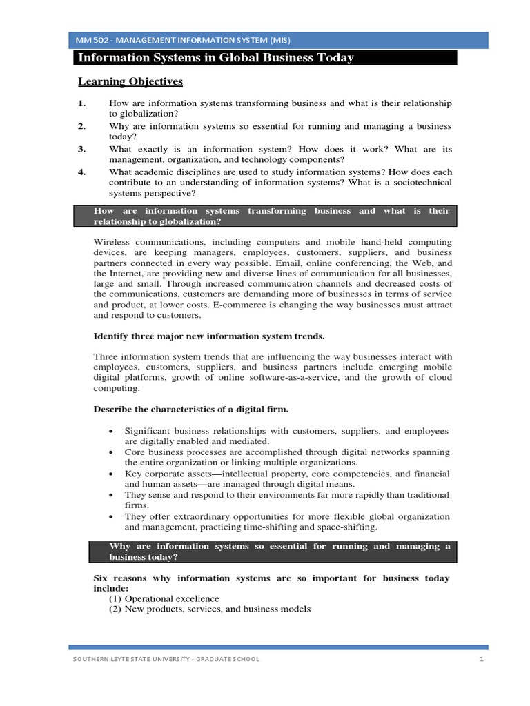 Information Systems In Global Business Today Pdf Information System System