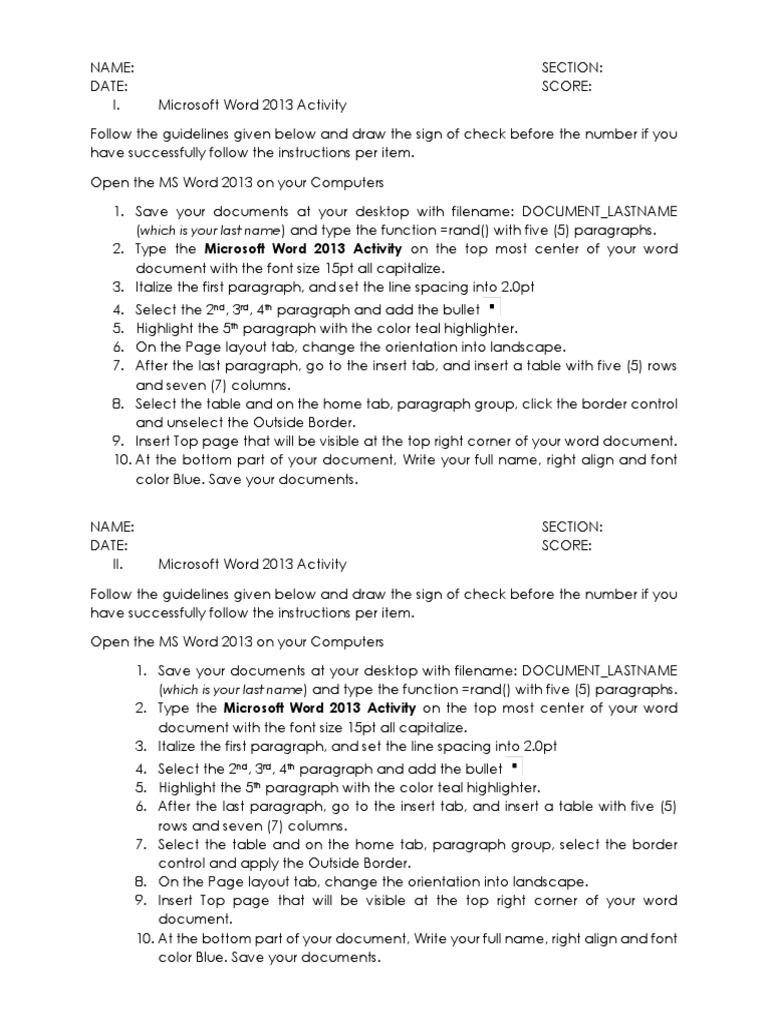 Ms Word Activity | Download Free PDF | Microsoft Word | Paragraph