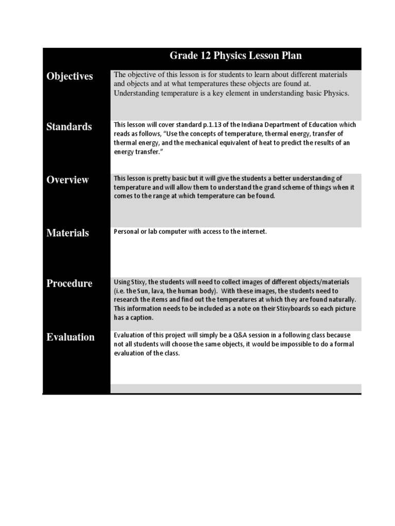 Physics Lesson Plan | PDF