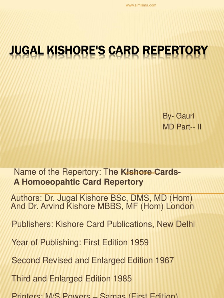 Jugal Kishore's Homeopathic Card Repertory | PDF | Diseases And ...