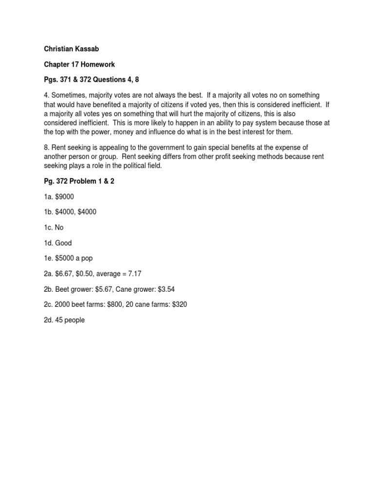 Christian Kassab Chapter 17 Homework Pgs. 371 & 372 Questions 4, 8 ...