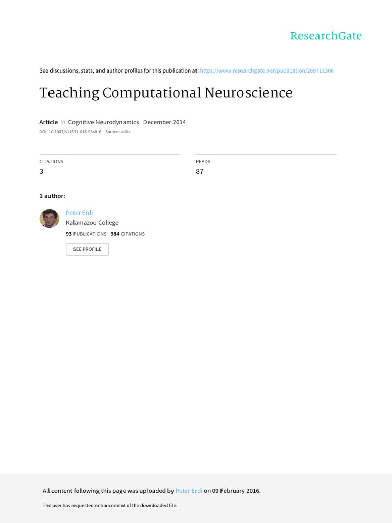 Teaching Computational Neuroscience | PDF | Synaptic Plasticity ...