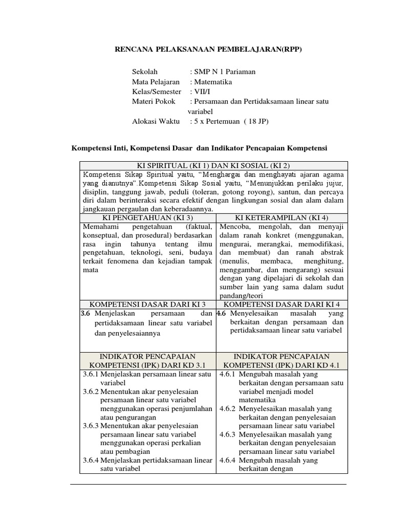 RPP PLSV Dan PTLSV 1 | PDF