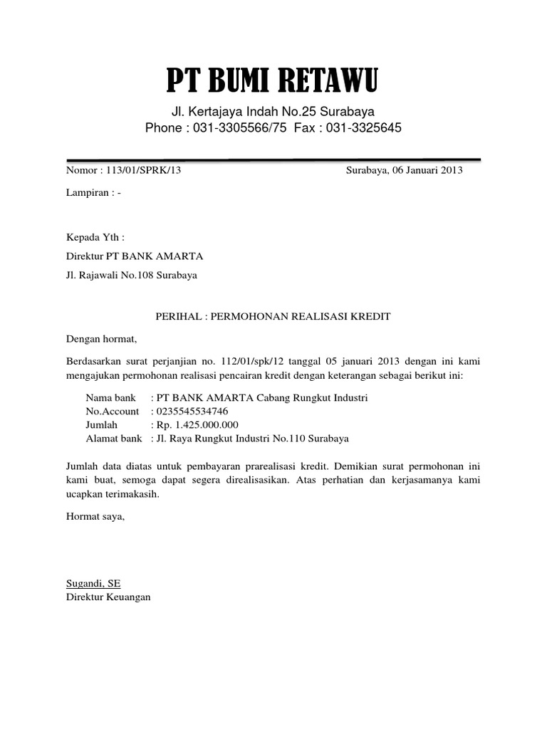 Surat Realisasi PT BUMI RETAWU (Sheila) | PDF | Pengelolaan Keuangan & Uang