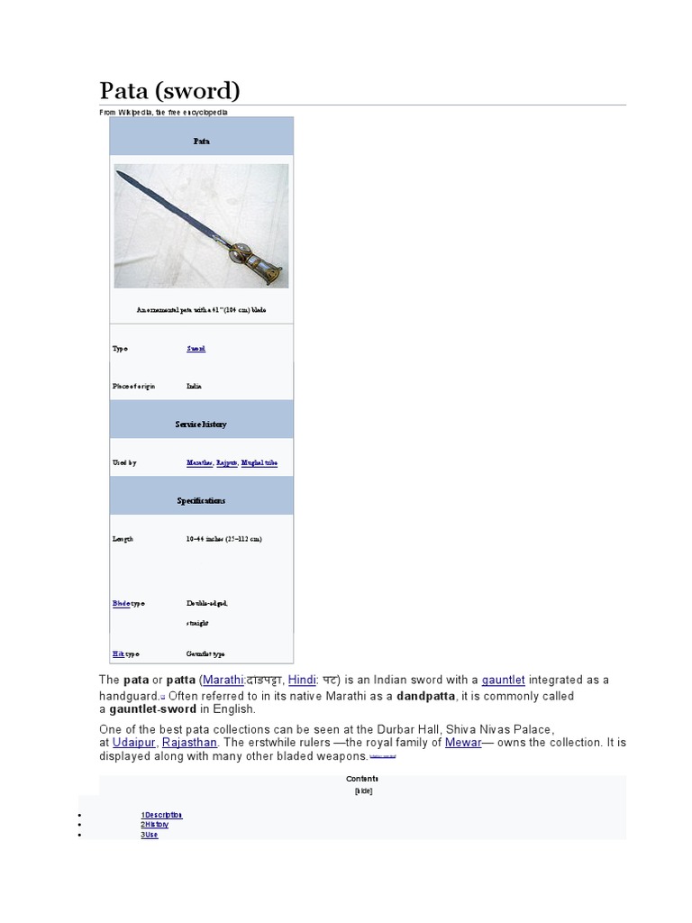 Pata (Sword) : From Wikipedia, The Free Encyclopedia | PDF | Melee ...