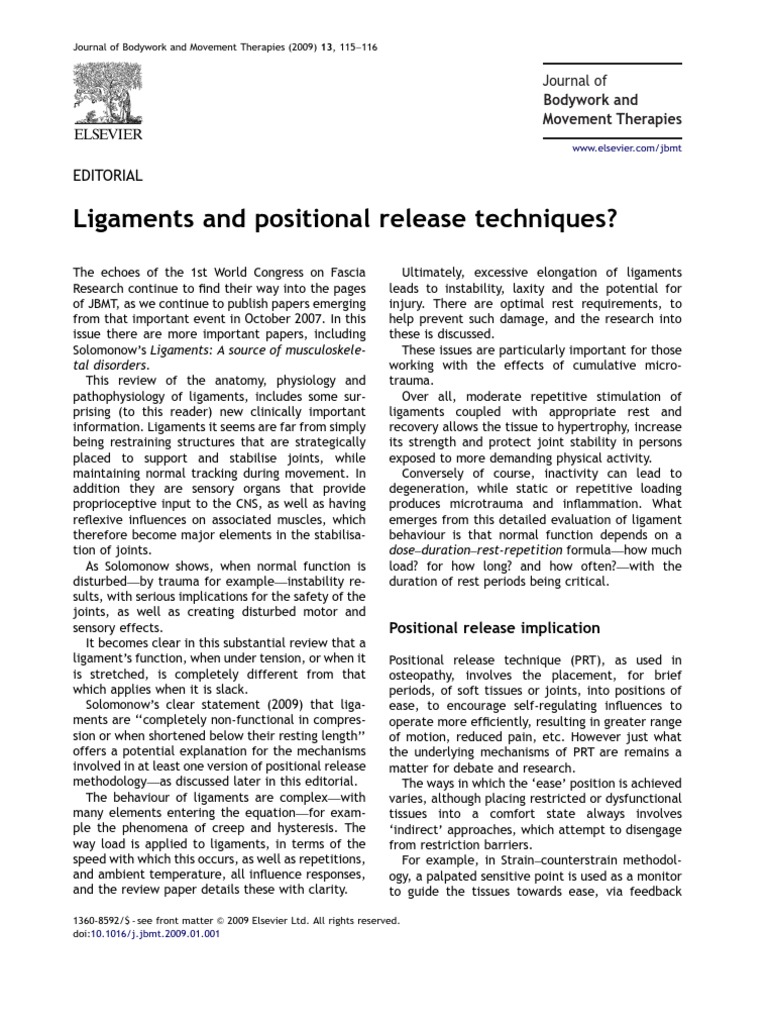 Ligaments Positional Release | PDF | Muscle | Medicine