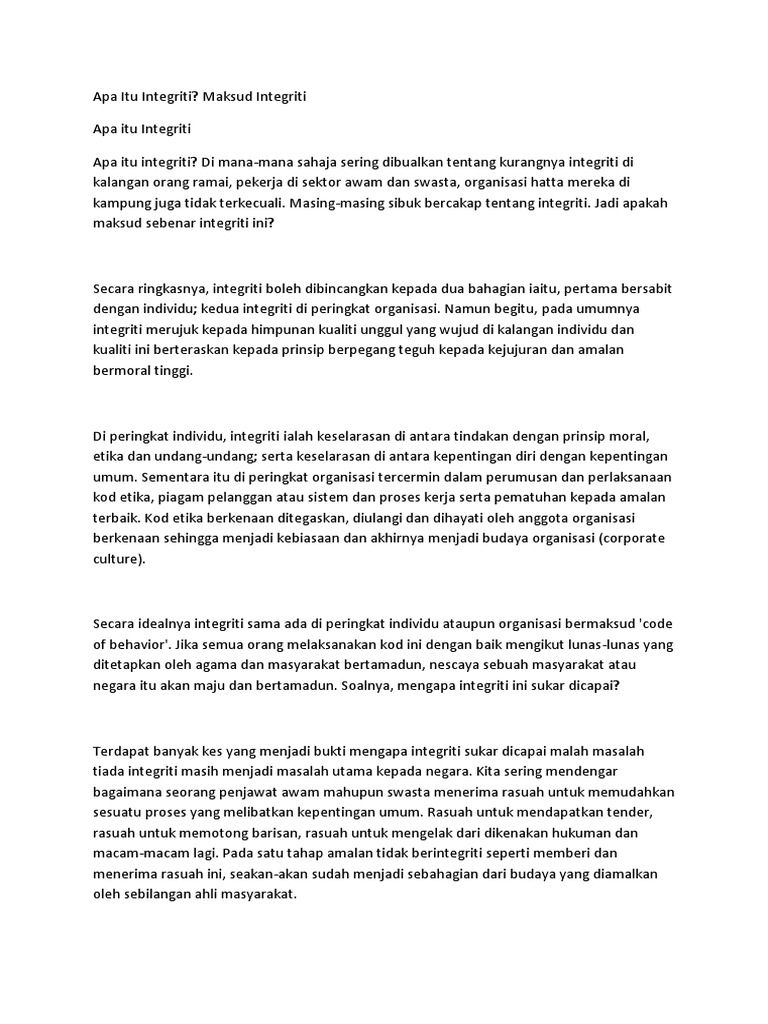 Apa Itu Integriti | PDF