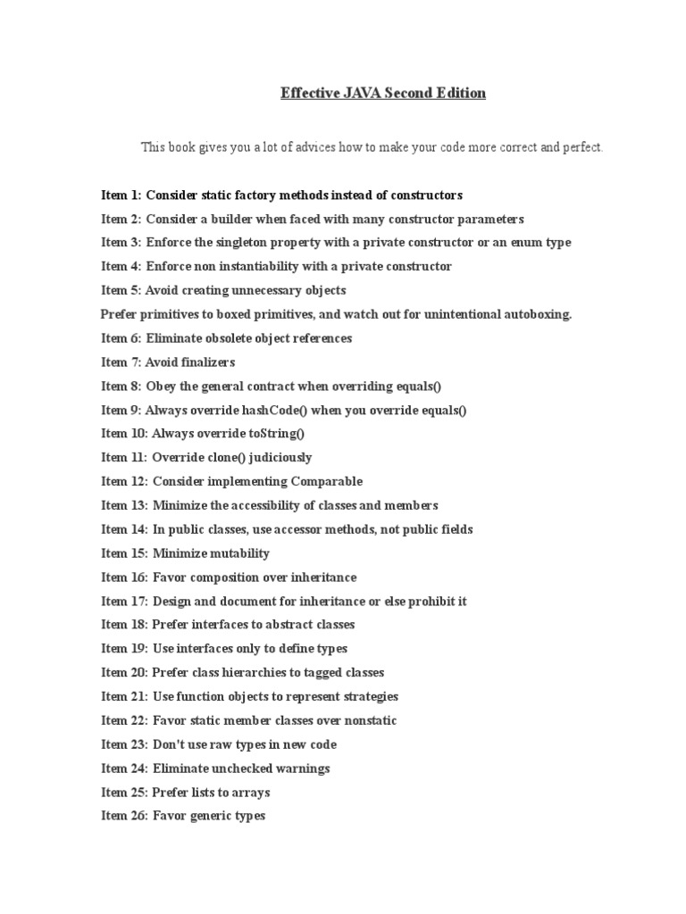 Summary - Effective Java | PDF | Inheritance (Object Oriented ...