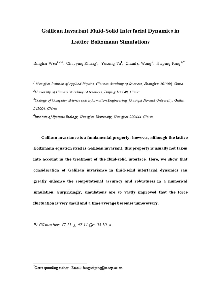 Galilean Invariant Fluid-Solid Interfacial Dynamics in Lattice Boltzmann Simulations | PDF ...