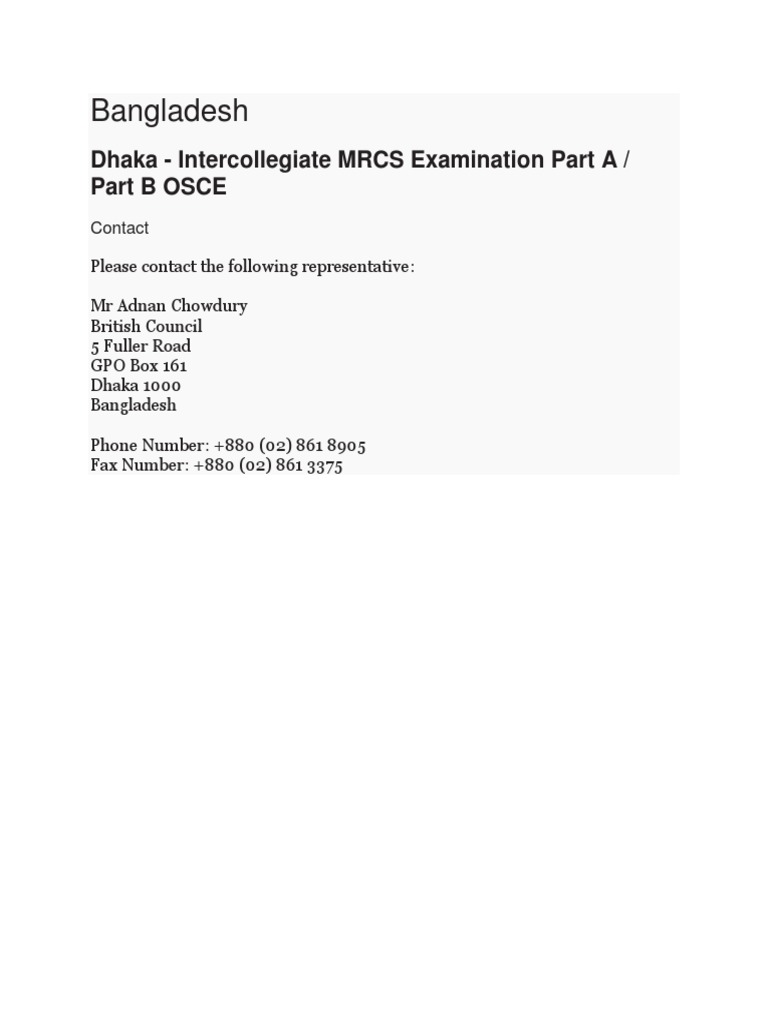 Bangladesh: Dhaka - Intercollegiate MRCS Examination Part A / Part B ...