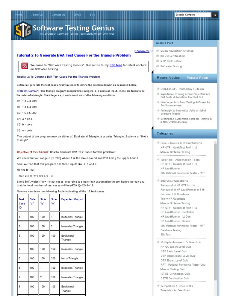 Tutorial-2 To Generate BVA Test Cases-For The Triangle Problem | PDF ...