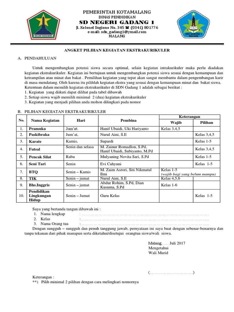 Angket Ekskul SDN Gasa | PDF