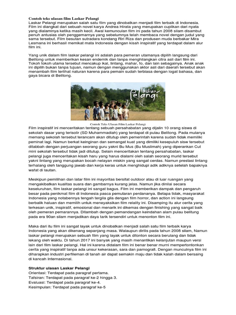 Contoh Teks Ulasan Film Laskar Pelangi | PDF