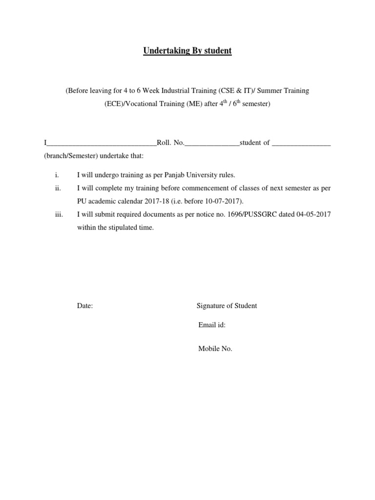 Undertaking From Student | PDF