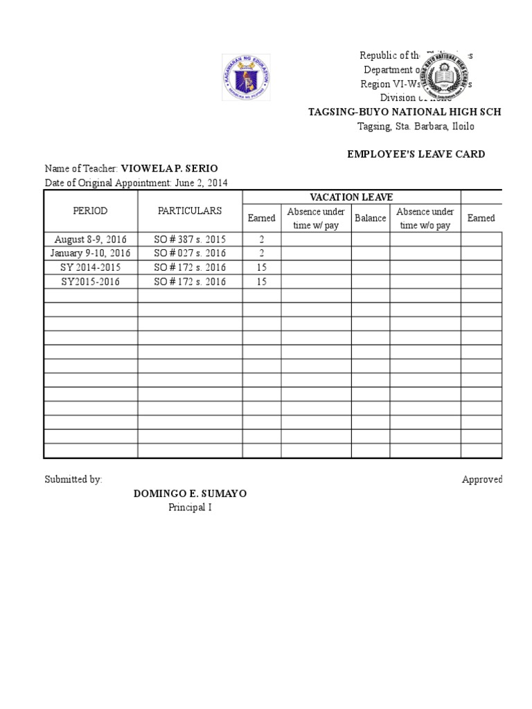 Employee's Leave Card | PDF | Employee Benefits | Public Administration