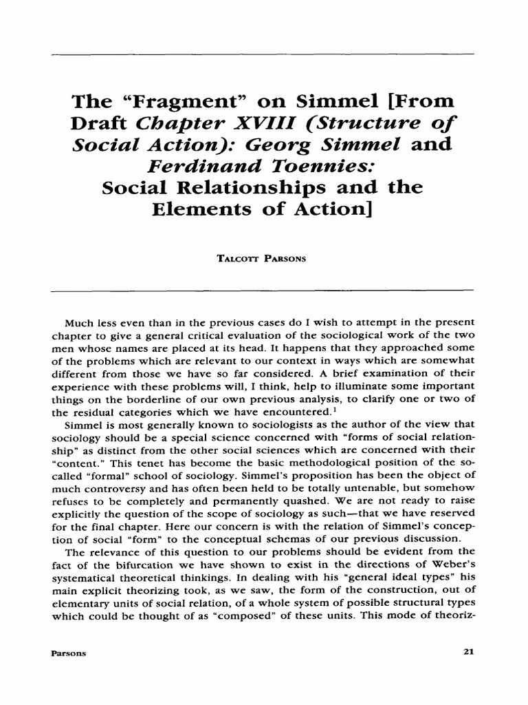 Chapter XVIII (Structure of Social Action) : Georg Simmel Ferdinand ...