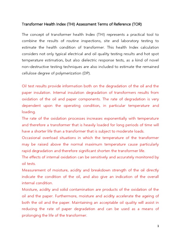 Transformer Health Index Assessment Rev D | PDF | Transformer | Chemistry
